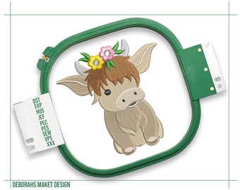 Highland Baby Cow Girl Embroidery, Cute Baby Cow Design, Machine ...