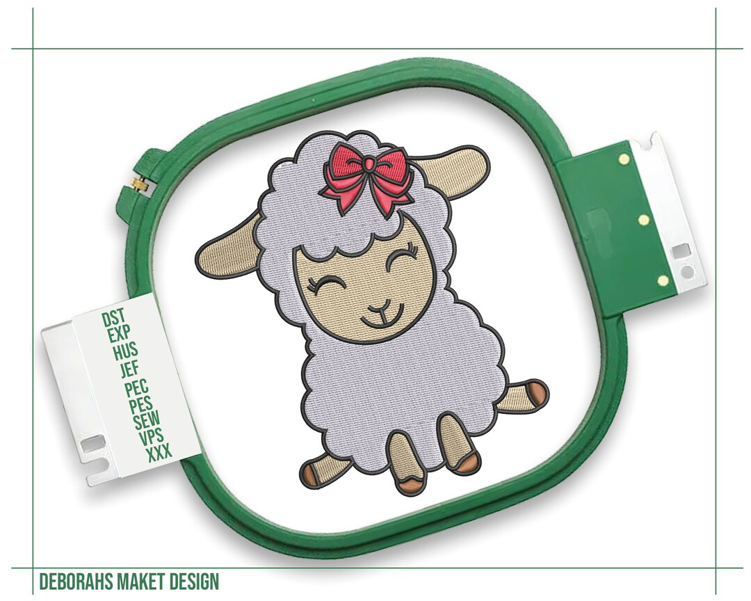 Embroidery Baby Sheep, Machine Embroidery Cute Sheep Animal Design, Bow ...