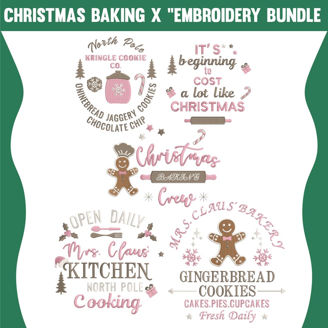 Christmas Baking Embroidery Designs, 5 Gingerbread Christmas Bundle ...