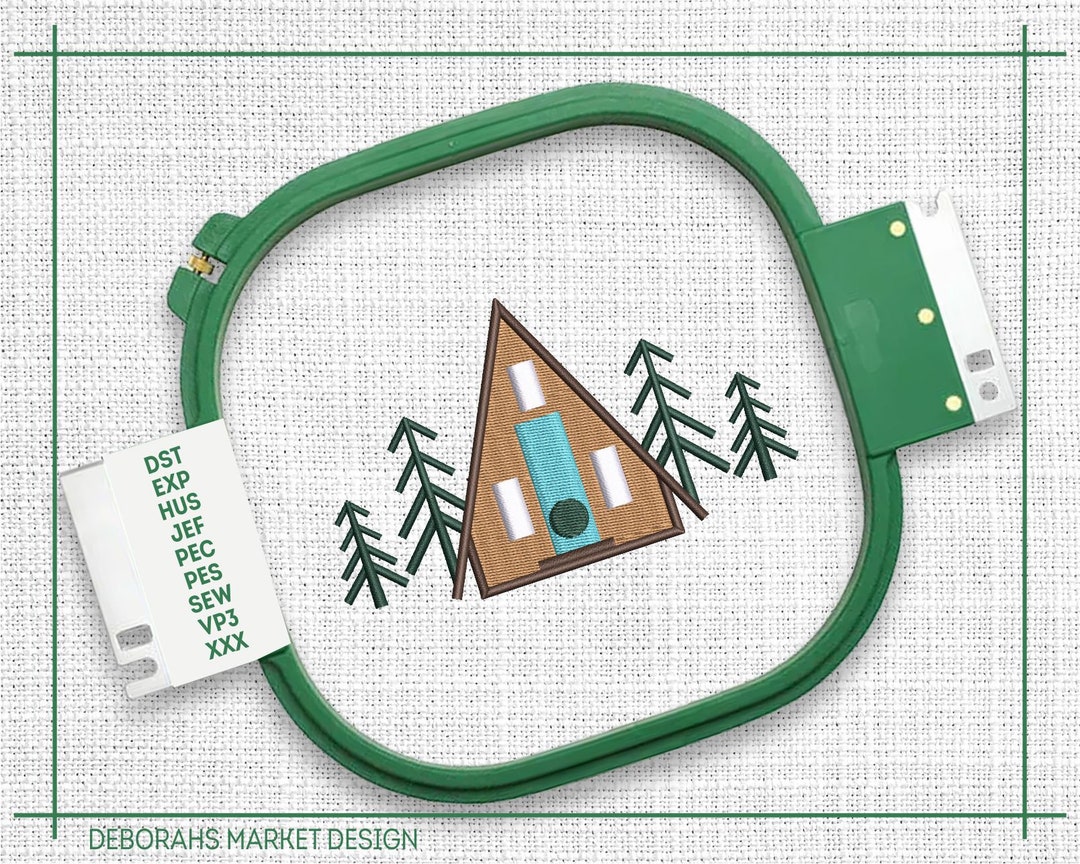 Cabin Forest Embroidery Design, A Frame Cabin Machine Embroidery ...