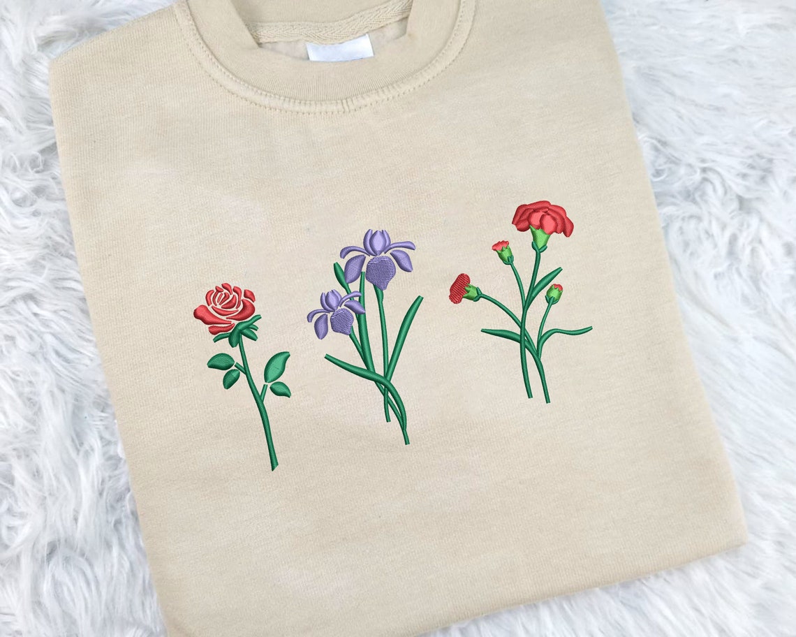 12 Birth Month Flower Embroidery, Digital Flowers Machine Embroidery ...
