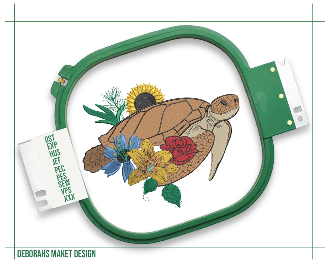 Floral Turtle Embroidery Design, Turtle and Flower Machine Embroidery ...