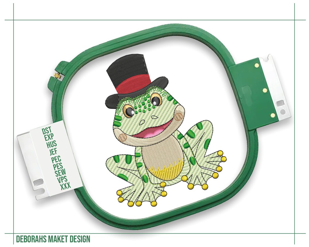 Frog Embroidery Design, Small Green Frog Embroidery, Pes File Frog ...