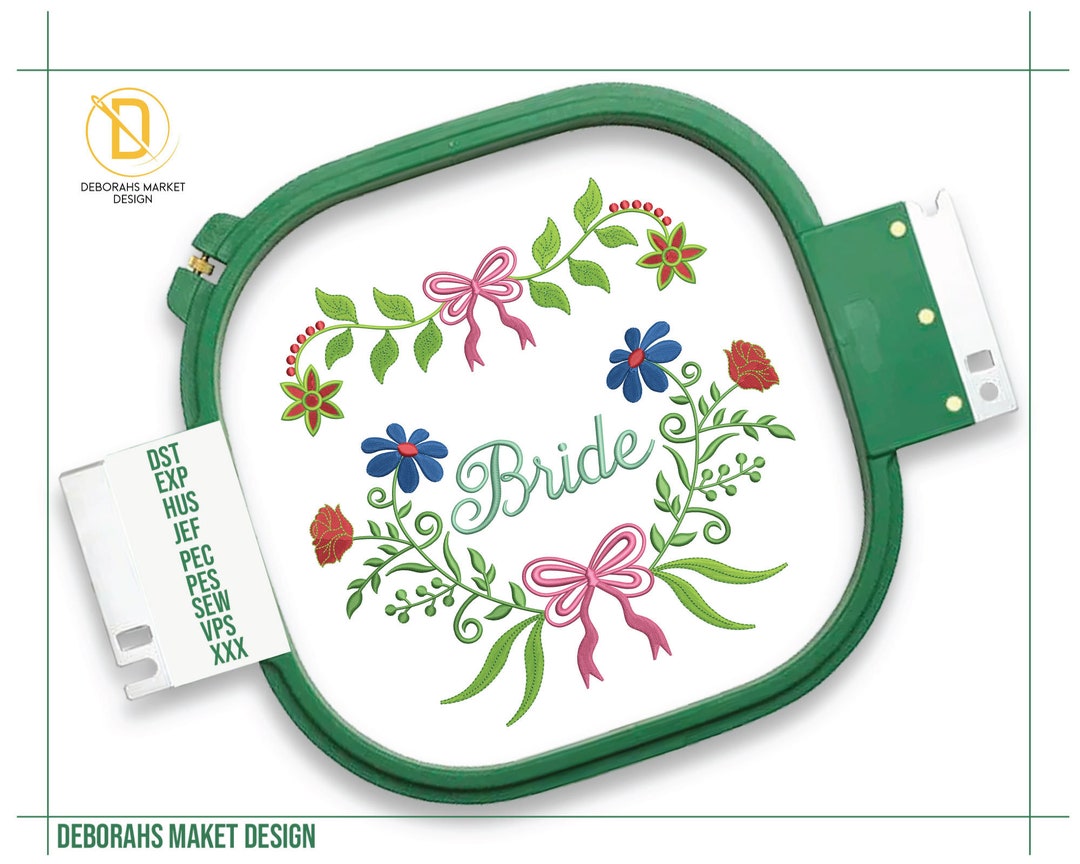 Floral Bride Embroidery Design, Bride Text Embroidery Pattern, Floral ...