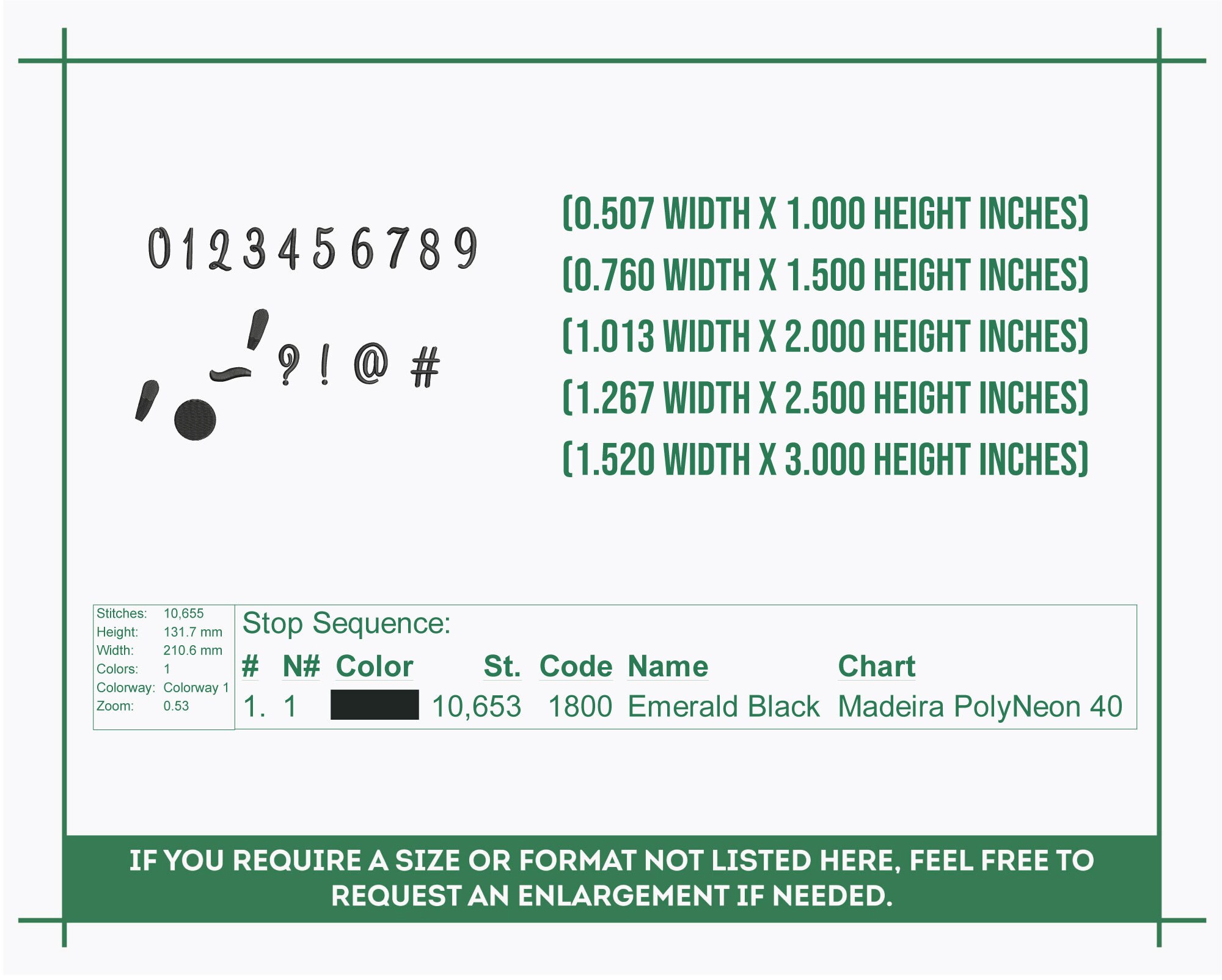 0-9 Numbers and Symbols Embroidery, Digital Machine Embroidered Design ...