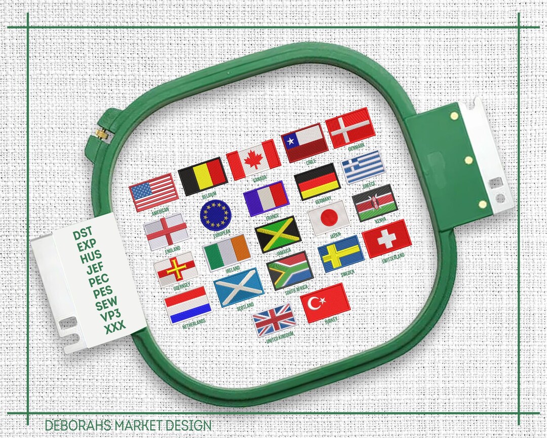 World Country Flags Embroidery Design: 12 Flags (digital Sew Patterns ...