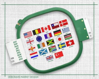 World Country Flags Machine Embroidery, 12 Flags Embroidery Design ...