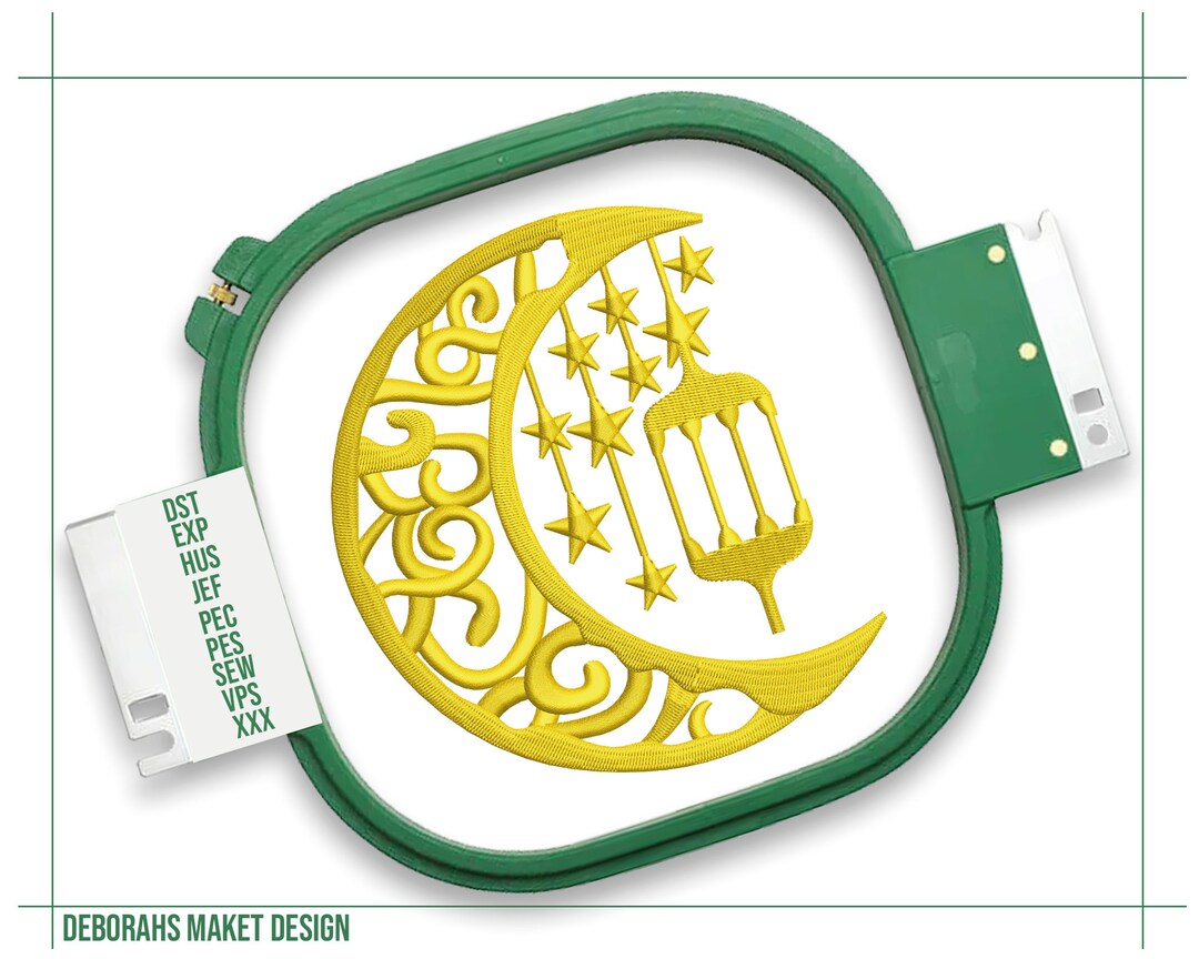 Ramadan Crescent Moon Embroidery, Islamic Event Machine Embroidery ...