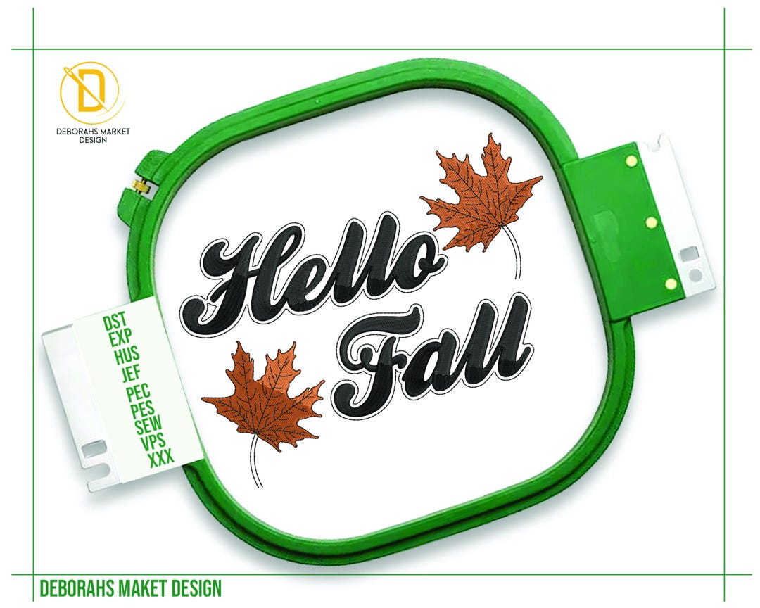 Hello Fall Machine Embroidery Design, Autumn Season Fall Leaves Design ...