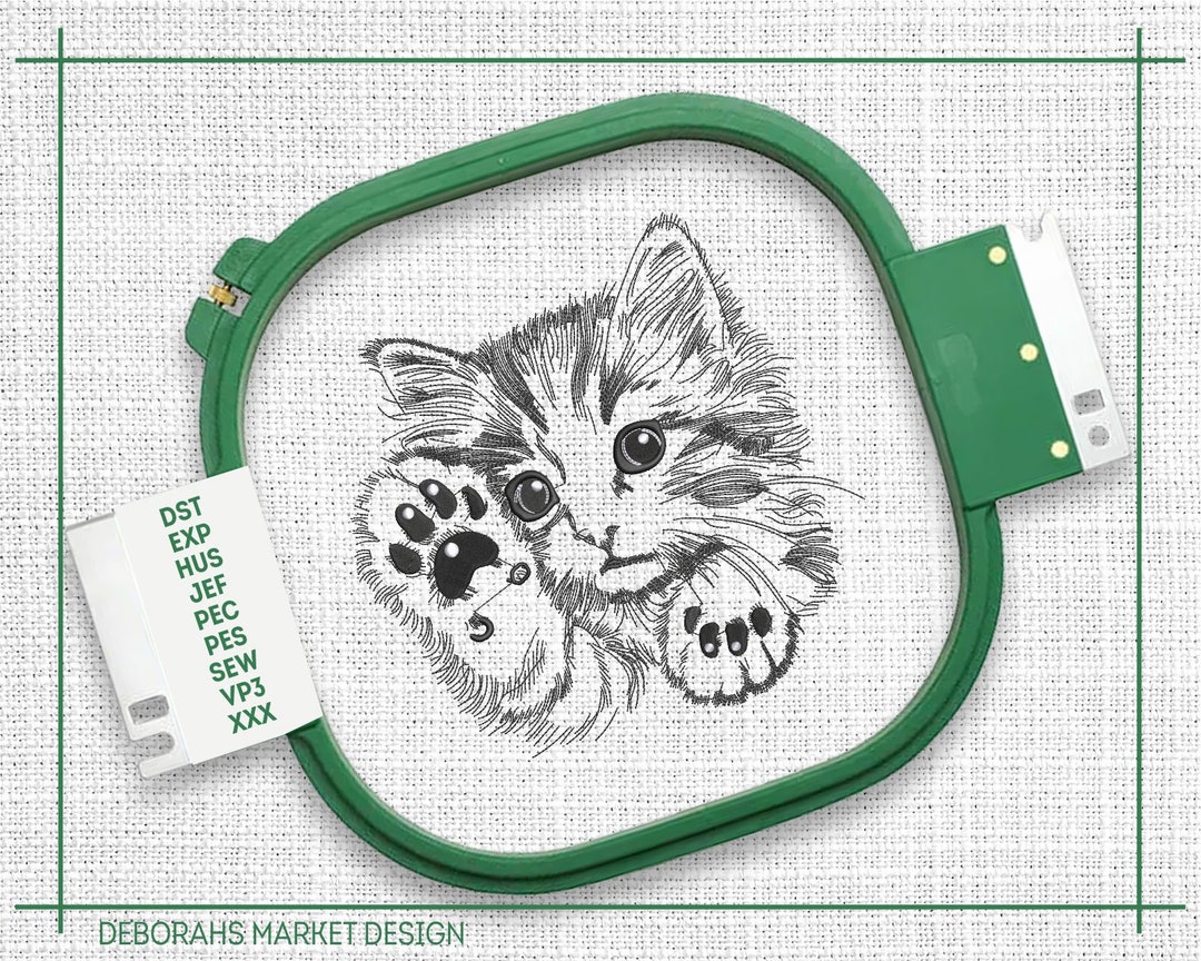 Cute Cat Embroidery, Digital Machine Embroidery Design Art, Pes Dst ...
