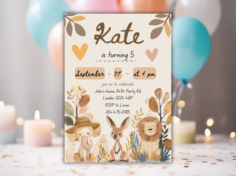 Editable Animals Birthday Invitation, Digital INSTANT DOWNLOAD, Fall ...