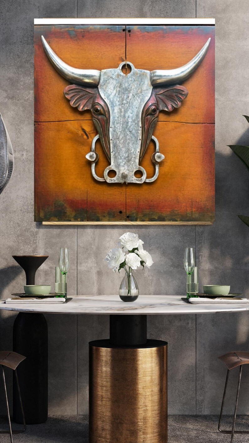 Rustic Metal Longhorn Art PNG - Vintage Western Decor, Distressed Wall ...