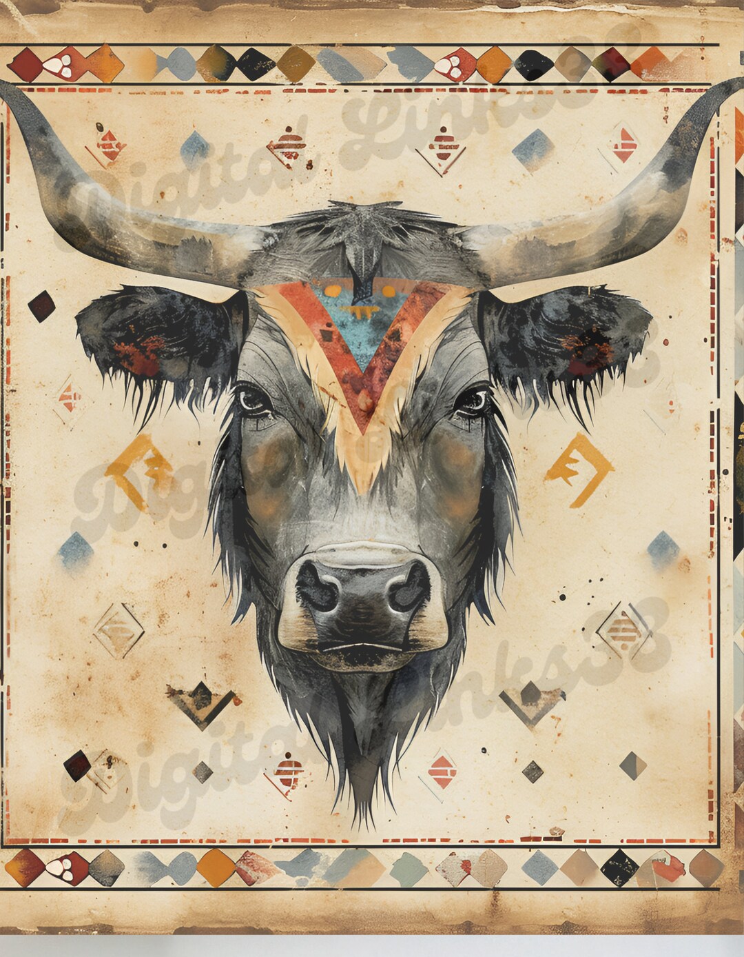 Cow Wall Art PNG western Cattle Illustration Artistic Cattle Print ...