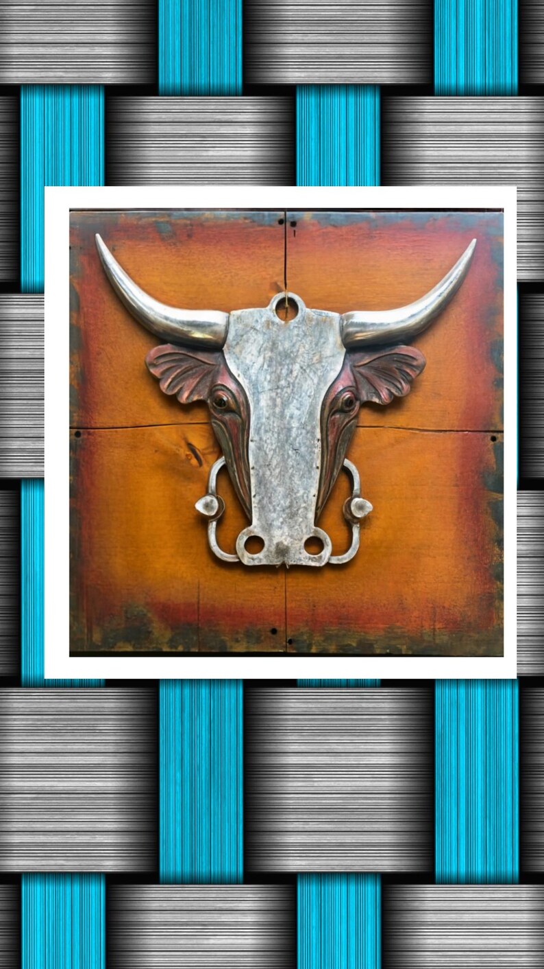 Rustic Metal Longhorn Art PNG - Vintage Western Decor, Distressed Wall ...
