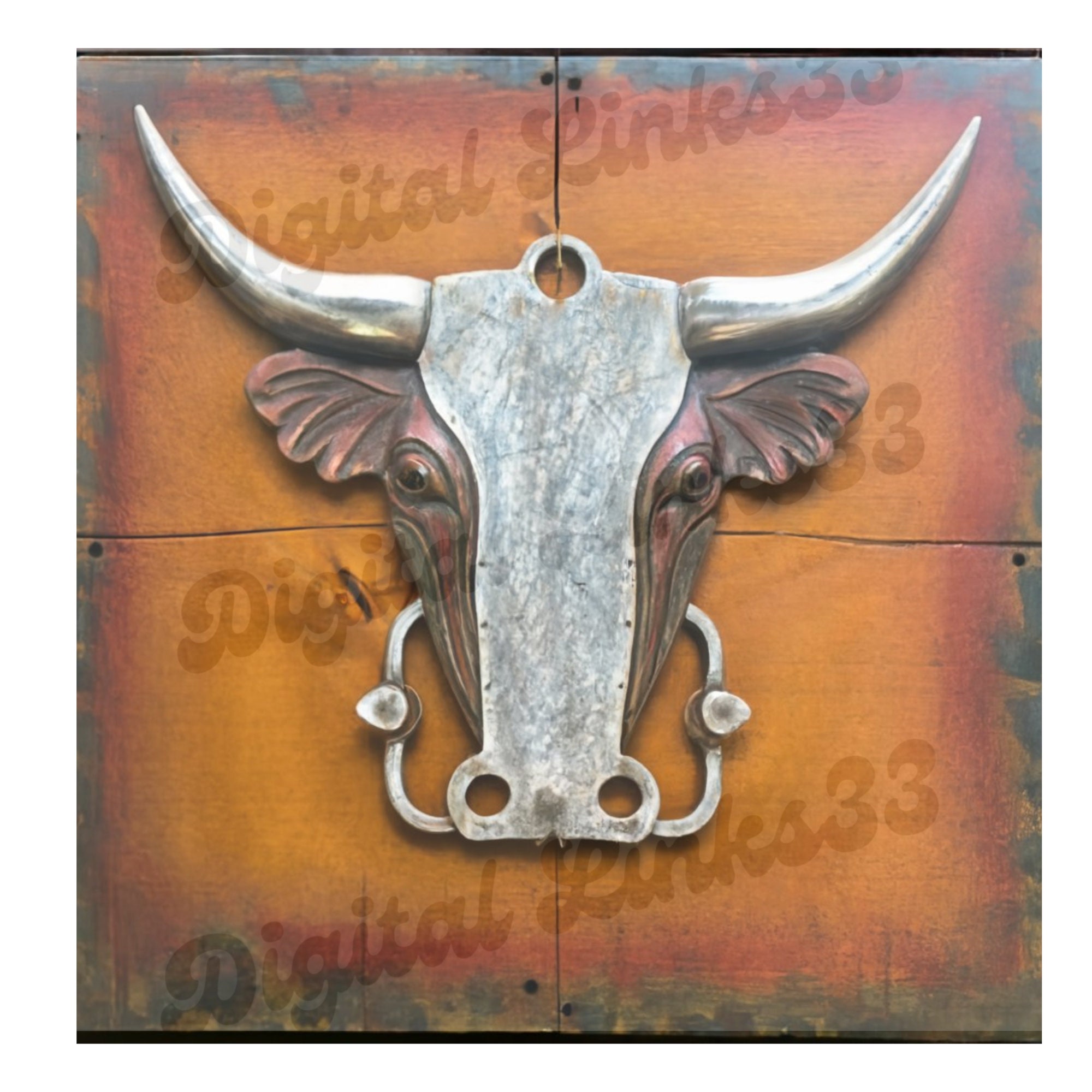 Rustic Metal Longhorn Art PNG - Vintage Western Decor, Distressed Wall ...