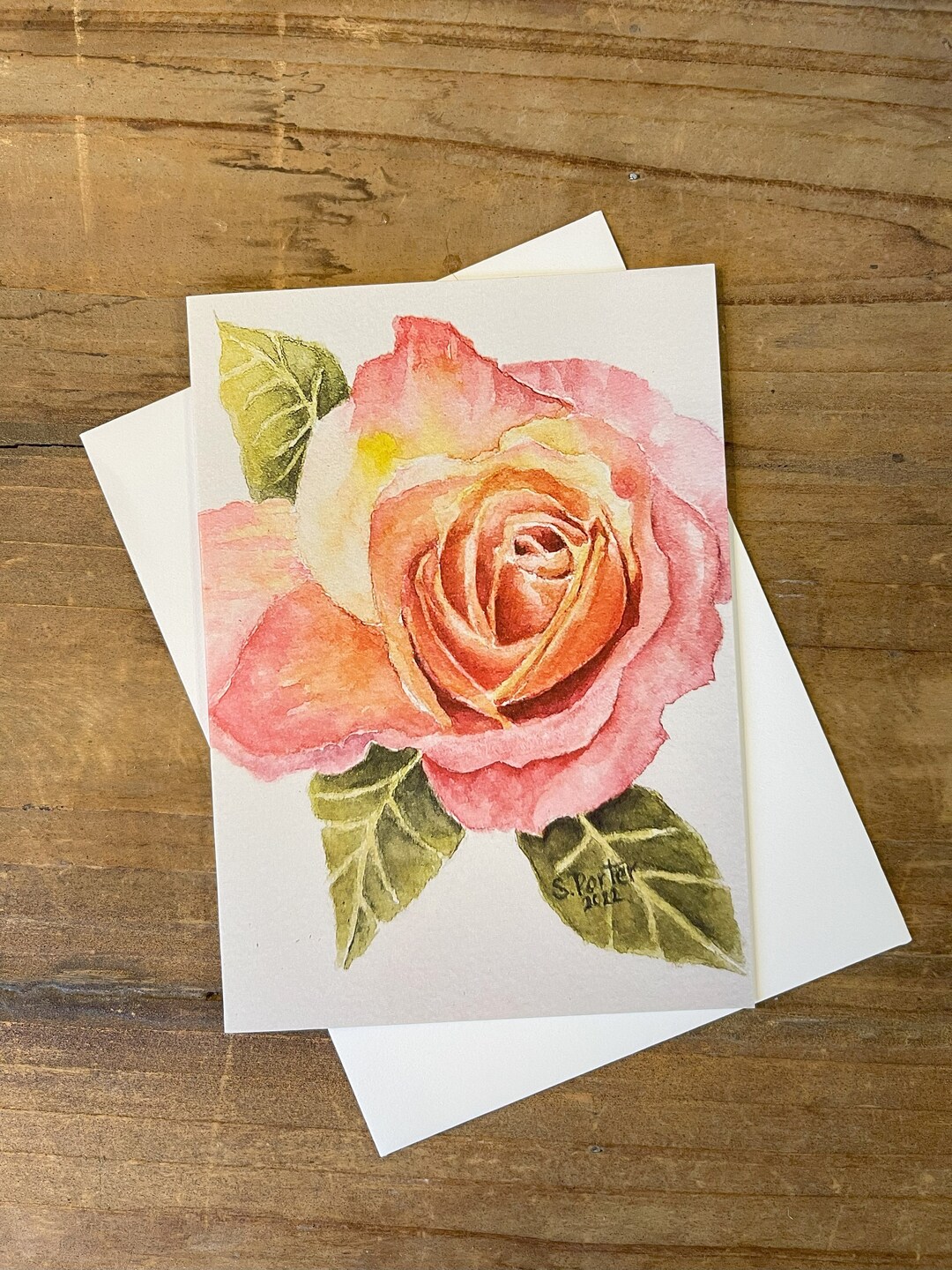Pink Rose Greeting Card-watercolor-all Occasion Folded Blank Notecard ...