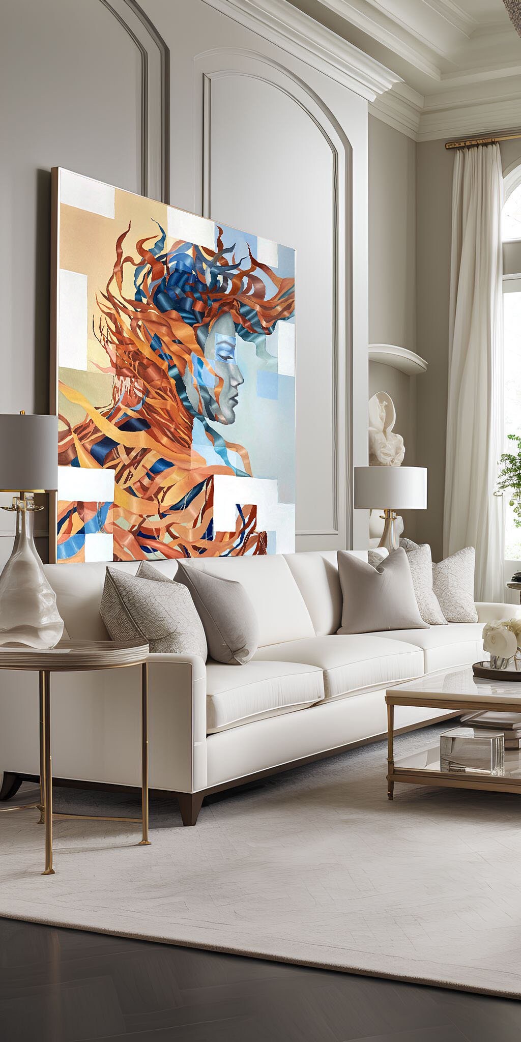 Blue Guest Room Decor - Colorful Abstract Female Portrait on Canvas ...