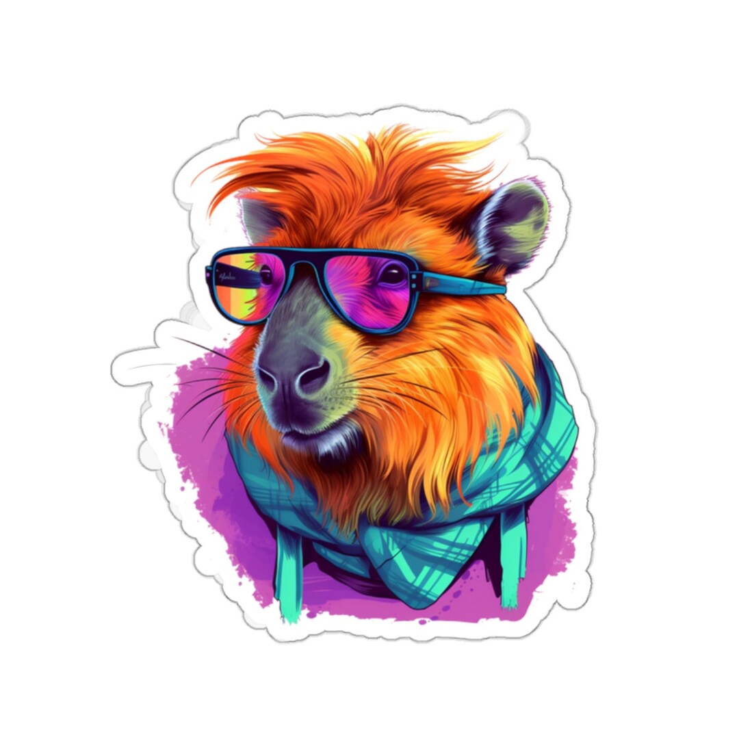 Capybara Sticker, Cute 90s Sticker, Neon Colors, Capybara With Mullet ...