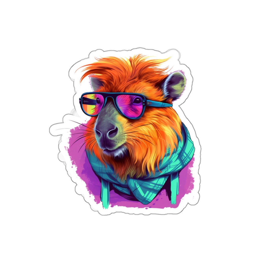 Neon Capybara Sticker: Mullet, Scarf, Water-resistant Vinyl - Etsy