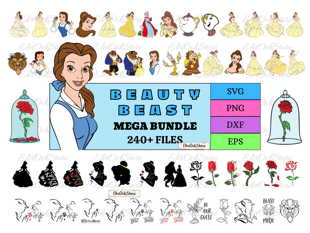 Beauty and Beast SVG, Belle PNG Clipart Bundle, Digital Vector File ...