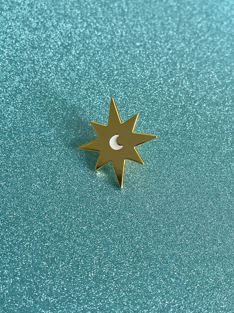 Golden North Star Hard Enamel Pin - Celestial Moon Pin - Etsy