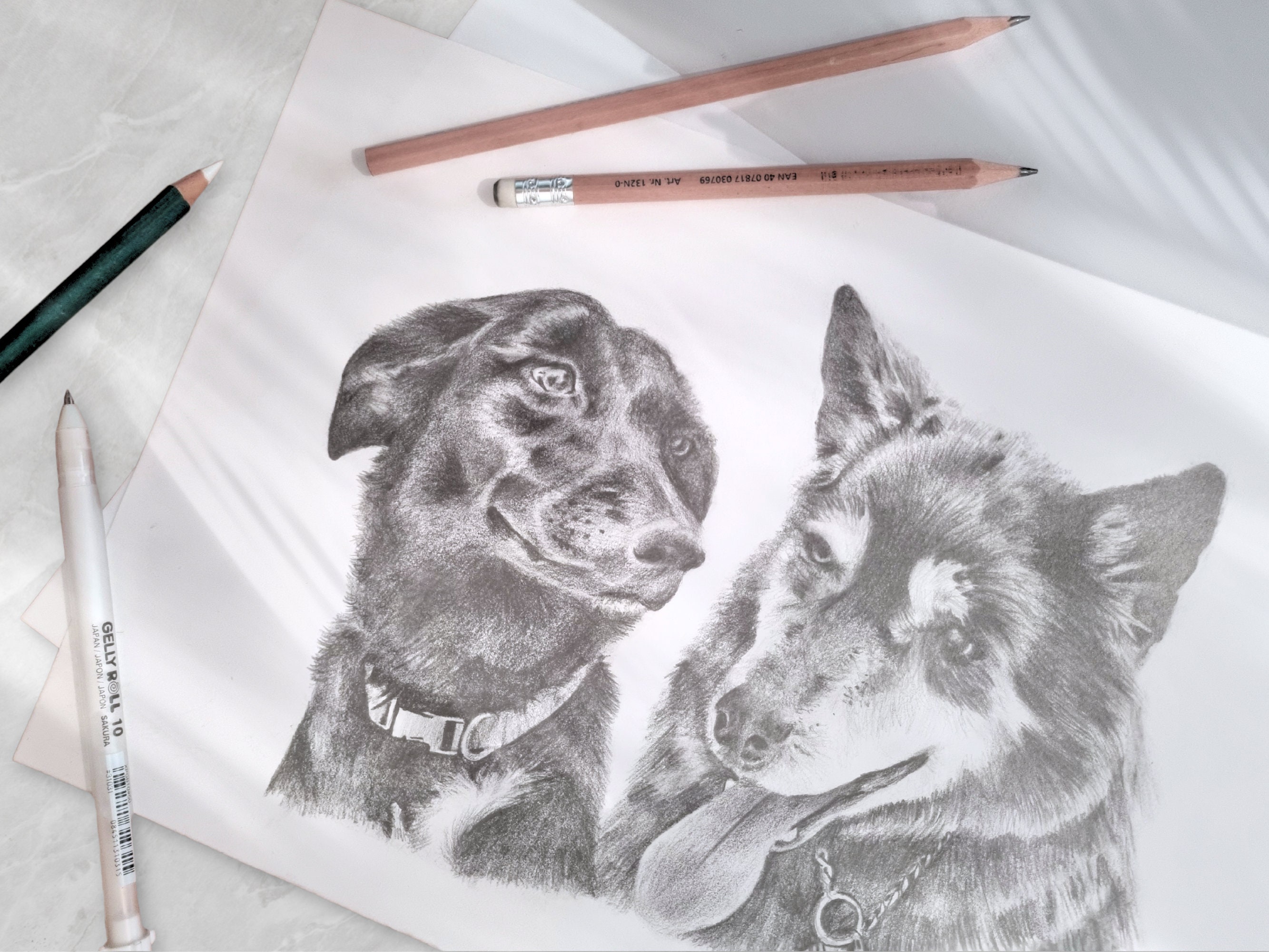 Custom Pet Portrait Pencil Drawing From Photo, Personalised Dog and Cat ...