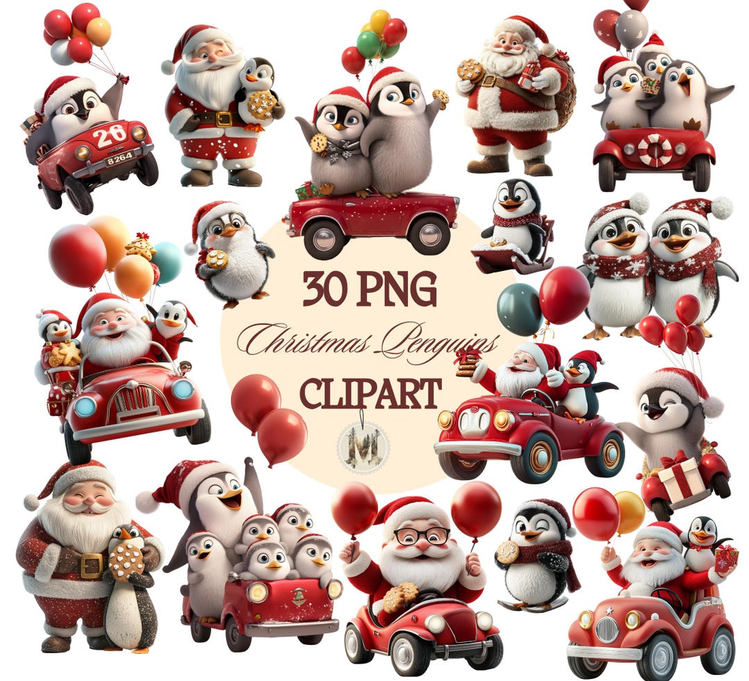Cute Christmas Penguins Clipart,30 PNG Files With Transparent ...