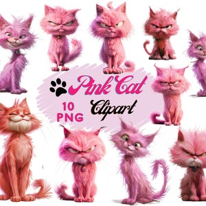 Pink Cat Clipart,10 PNG Files,high Quality Illustration,t-shirt Pattern ...