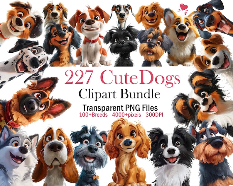 Dog Breeds Clip Art Bundle: 227 PNG Images, Sublimation Designs ...