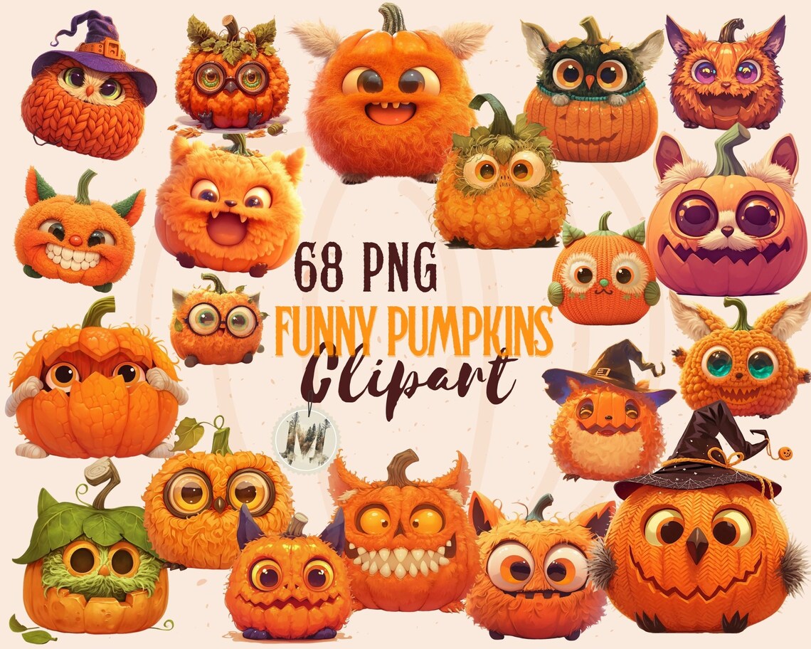 Funny Pumpkins Clipart PNG: Halloween Designs (commercial Use) - Etsy