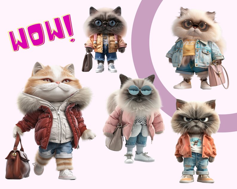 Cats Clipart Bundle: 126 PNG Images, Cat in Clothes (commercial Use) - Etsy