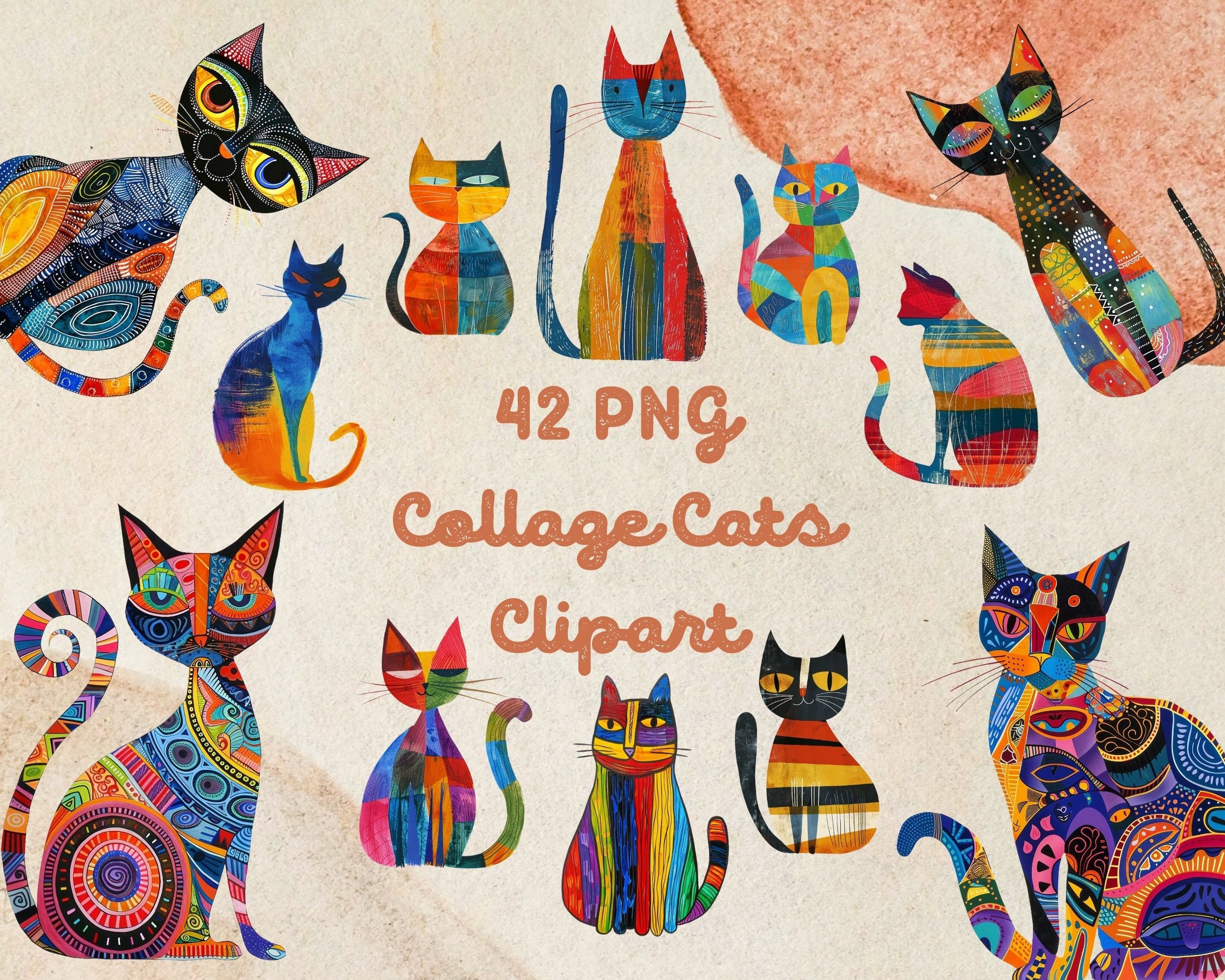 Collage Cats PNG Clipart Bundle,42 High Quality 300DPI Images ...