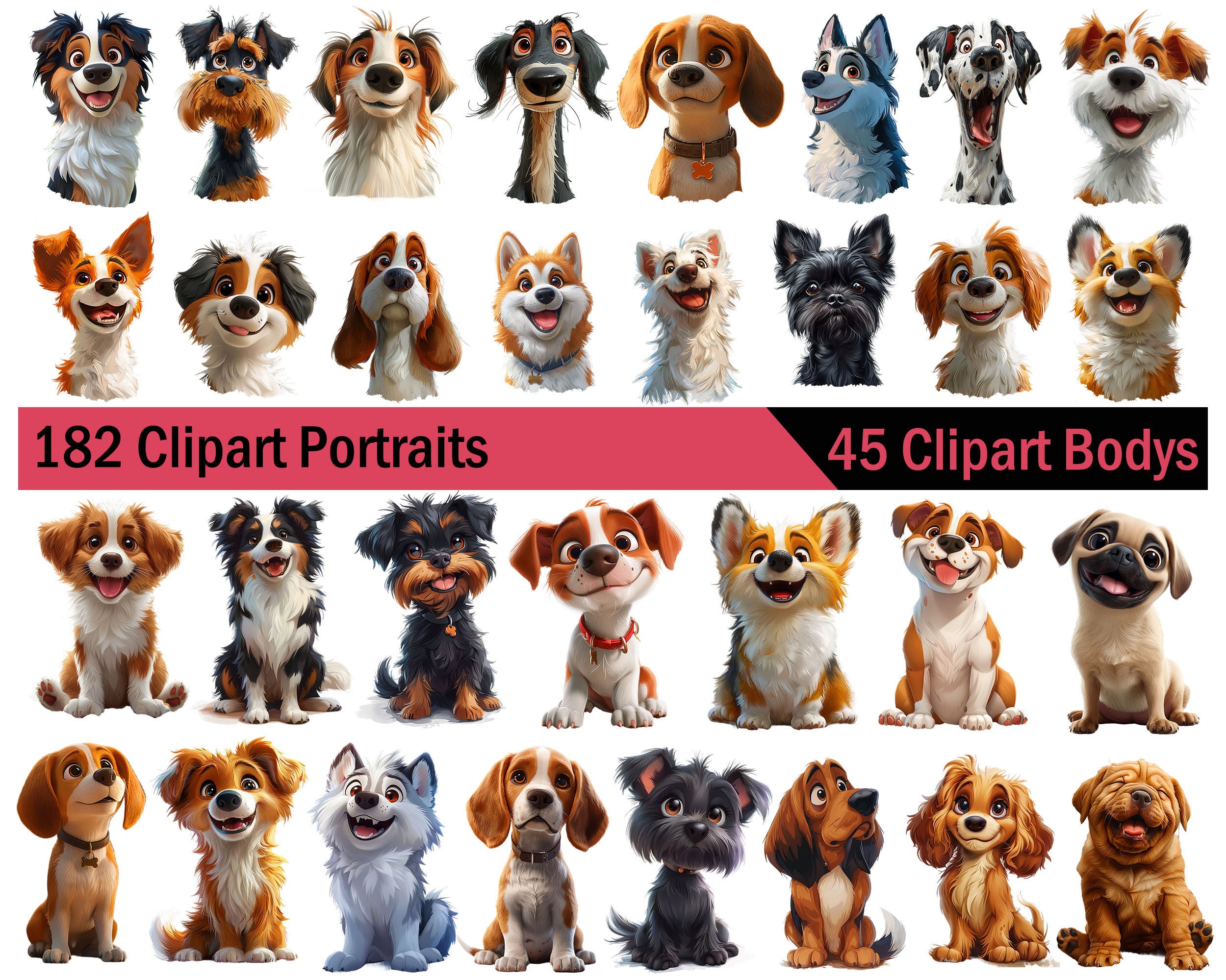 Dog Breeds Clip Art Bundle: 227 PNG Images, Sublimation Designs ...