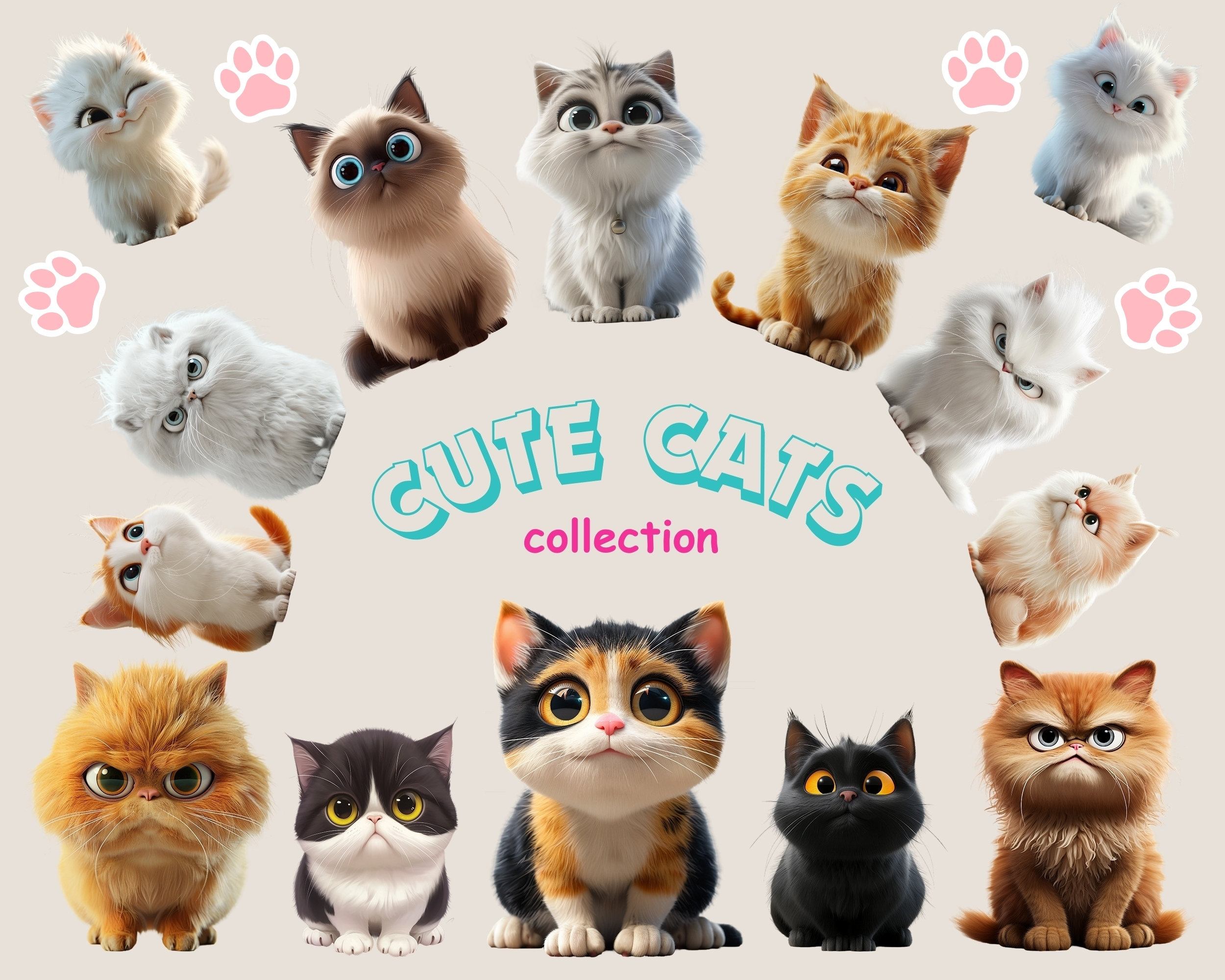 226 Cats Clipart Bundle,,cat Breeds PNG File,funny,crazy,sweet,cute ...