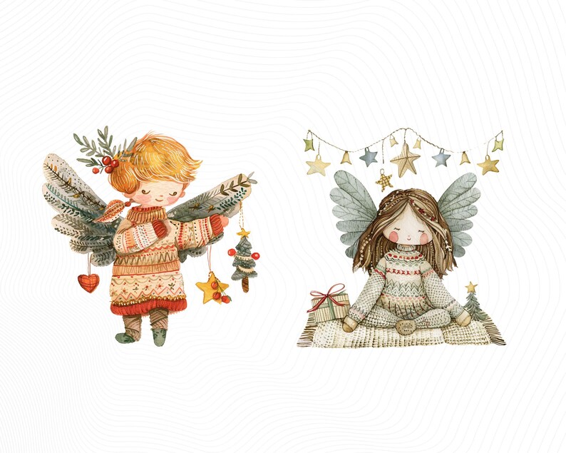 Watercolor Angel Clipart Bundle: Christmas PNG Illustrations (digital ...