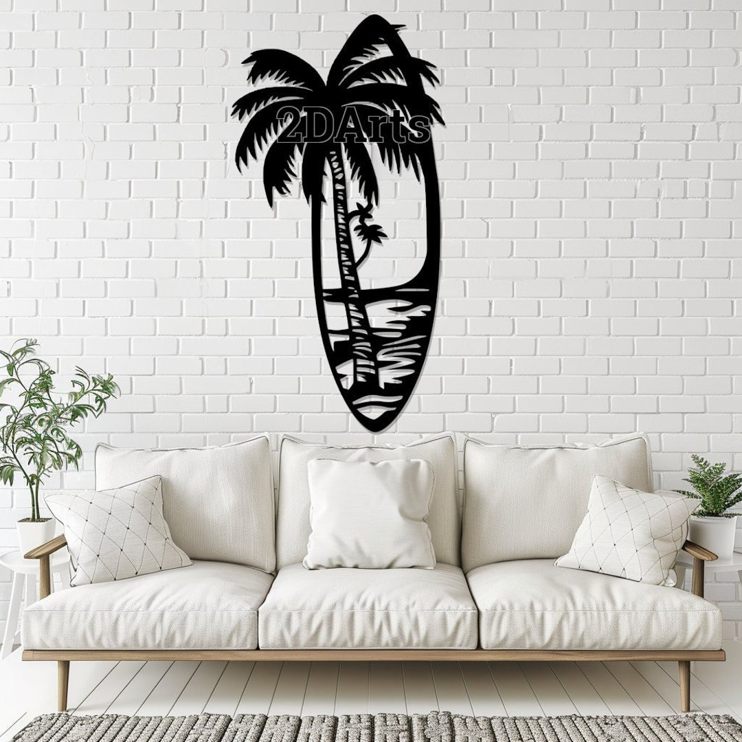 Surf Board With Beach Design 2D SVG & STL Files for 3D Printing, Laser ...