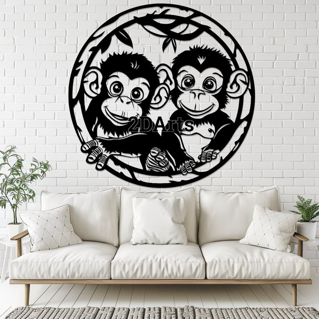 Two Cute Monkeys 2D Design STL & SVG Files for 3D Printing, Laser ...