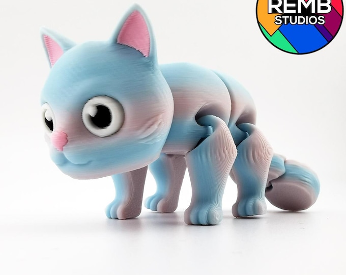Flexi Cat STL Keychain - 3D Print File, Flexible Fidget Kawaii Keyring ...