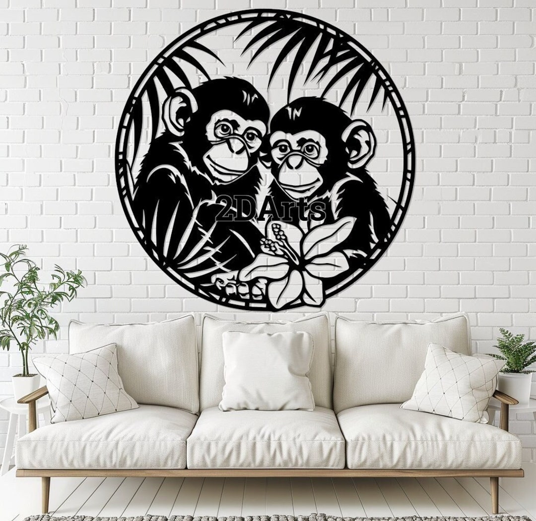 Monkey Couple 2D Design STL & SVG Files for 3D Printing, Laser Cutting ...