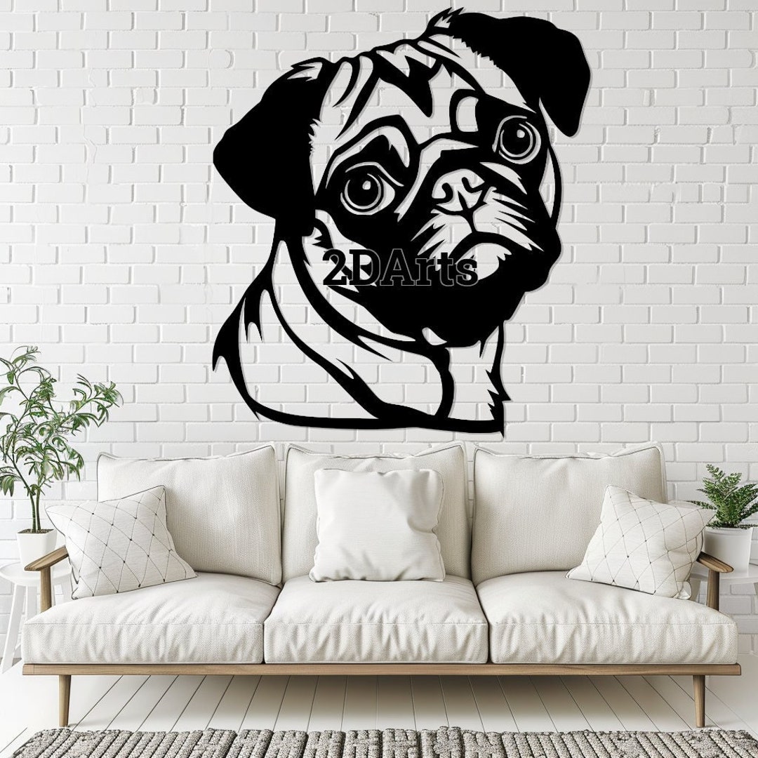Pug Head 2D Design SVG & STL Files for 3D Printing, Laser Cutting ...