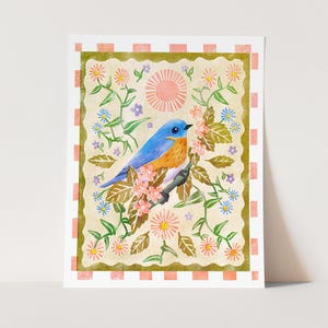 Bluebird Art Print / Bluebird Folk Art / Bird Print / Bird Wall Art - Etsy