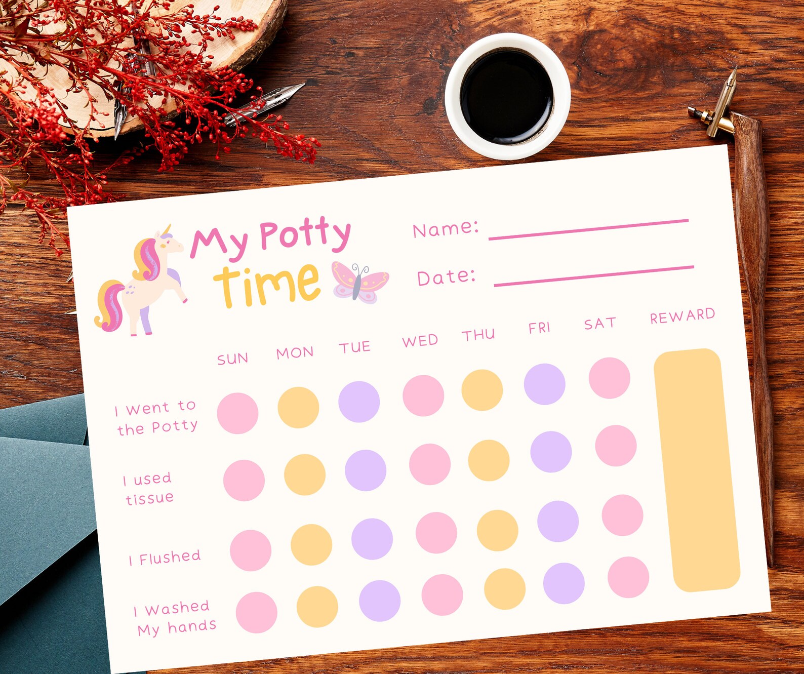 Potty Chart, Unicorn Potty Chart, My Potty Chart, Potty Training Chart ...