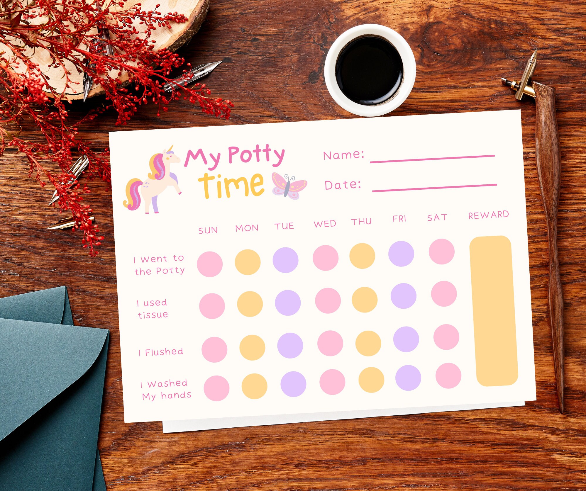 Potty Chart, Unicorn Potty Chart, My Potty Chart, Potty Training Chart ...