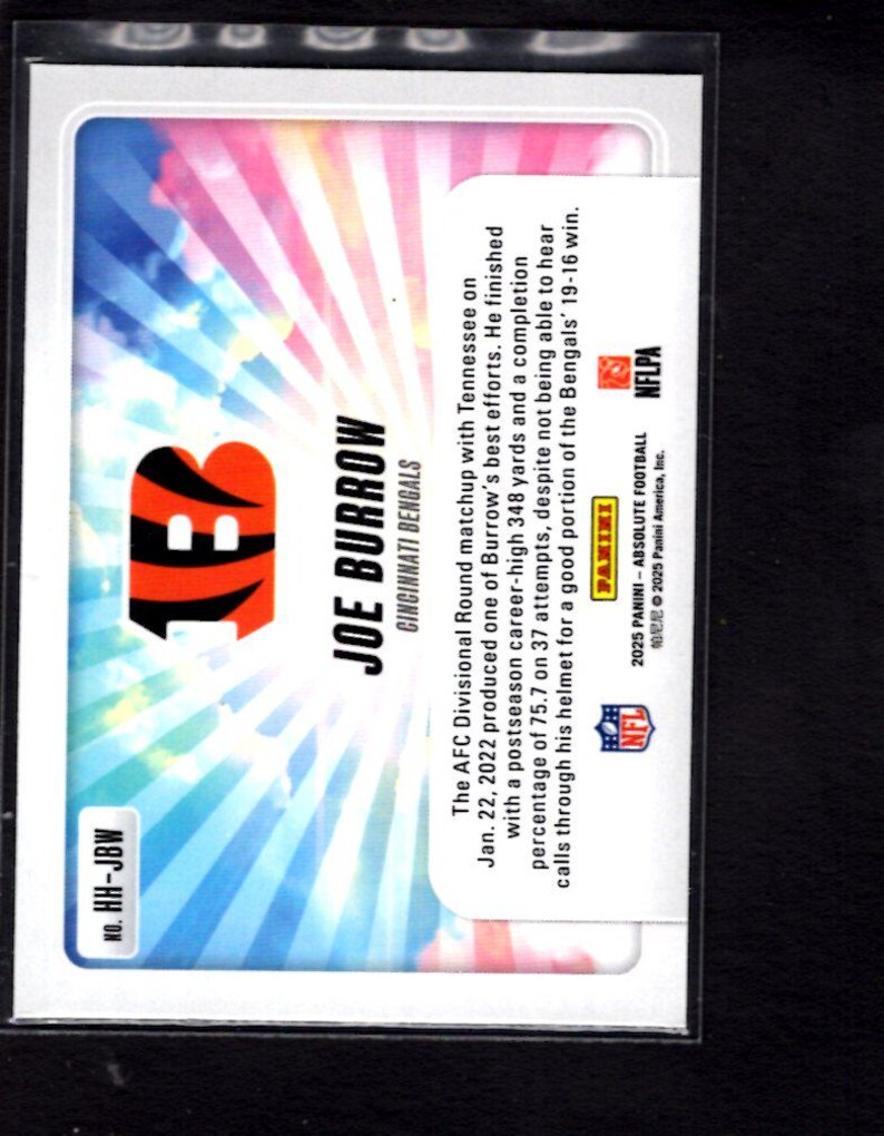 Joe Burrow 2025 Panini Absolute Countdown Calendar Hogg Heaven Insert ...