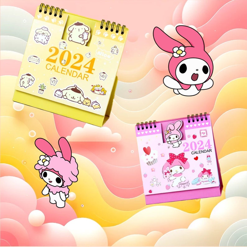 2024 Sanrio Hello Kitty Calendars Mini Desk Calendar Cartoon Desk Top ...