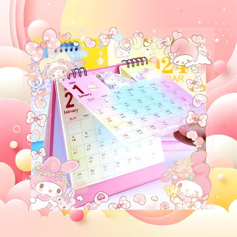 2024 Sanrio Hello Kitty Calendars Mini Desk Calendar Cartoon Desk Top ...