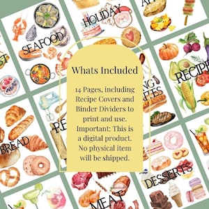 14 PRINTABLE Watercolor Recipe Covers & Binder Dividers, Meal Prep ...