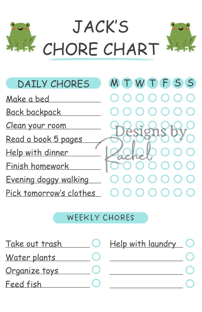 Kid's Chore Chart Template Canva, Chore Calendar Printable, Daily and ...