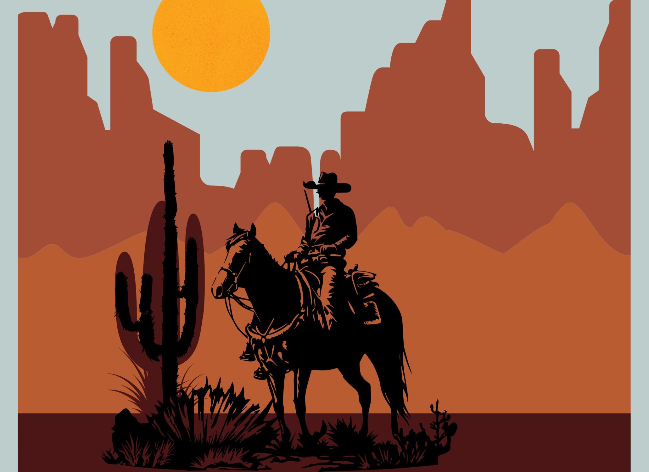 Cowboy Western Sun Clip Art - Etsy