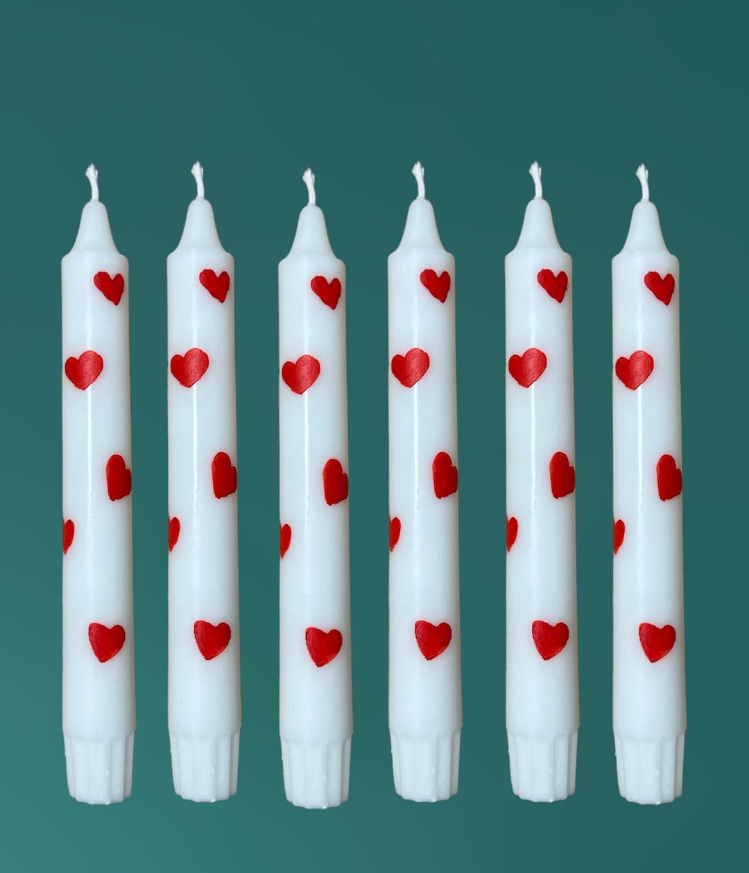 Hand Painted Heart Taper Candles: Red Love Candle, Vegan Gift - Etsy